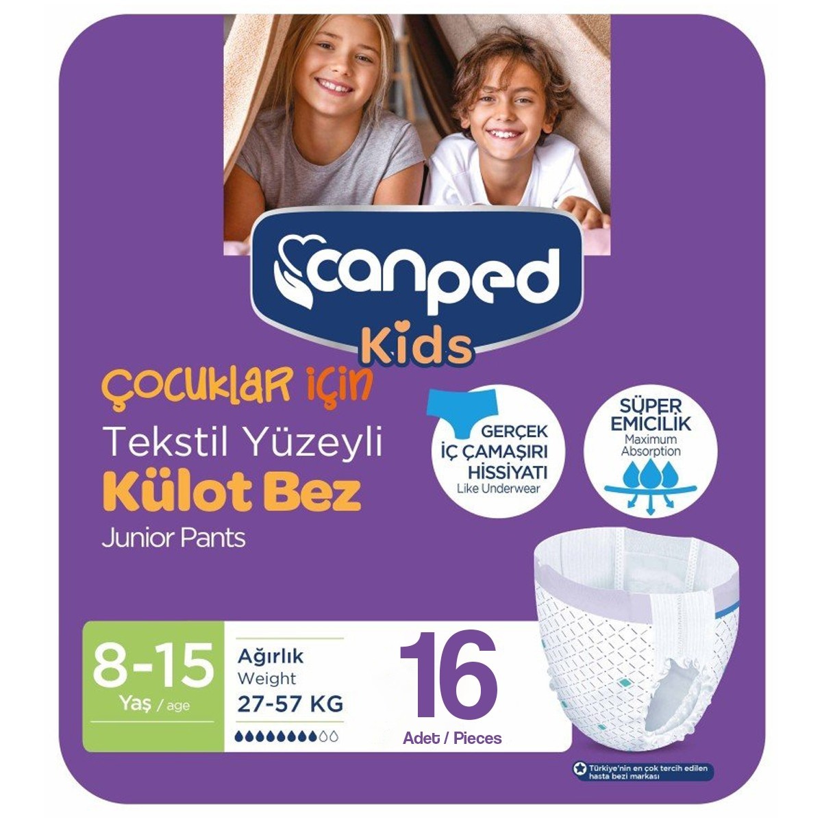 Canped Kids Çocuklar için Tekstil Yüzeyli Külot Bez 8-15 Yaş 27-54 kg ...